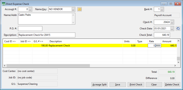 Re-Issue Check from Prior Year - Datatech